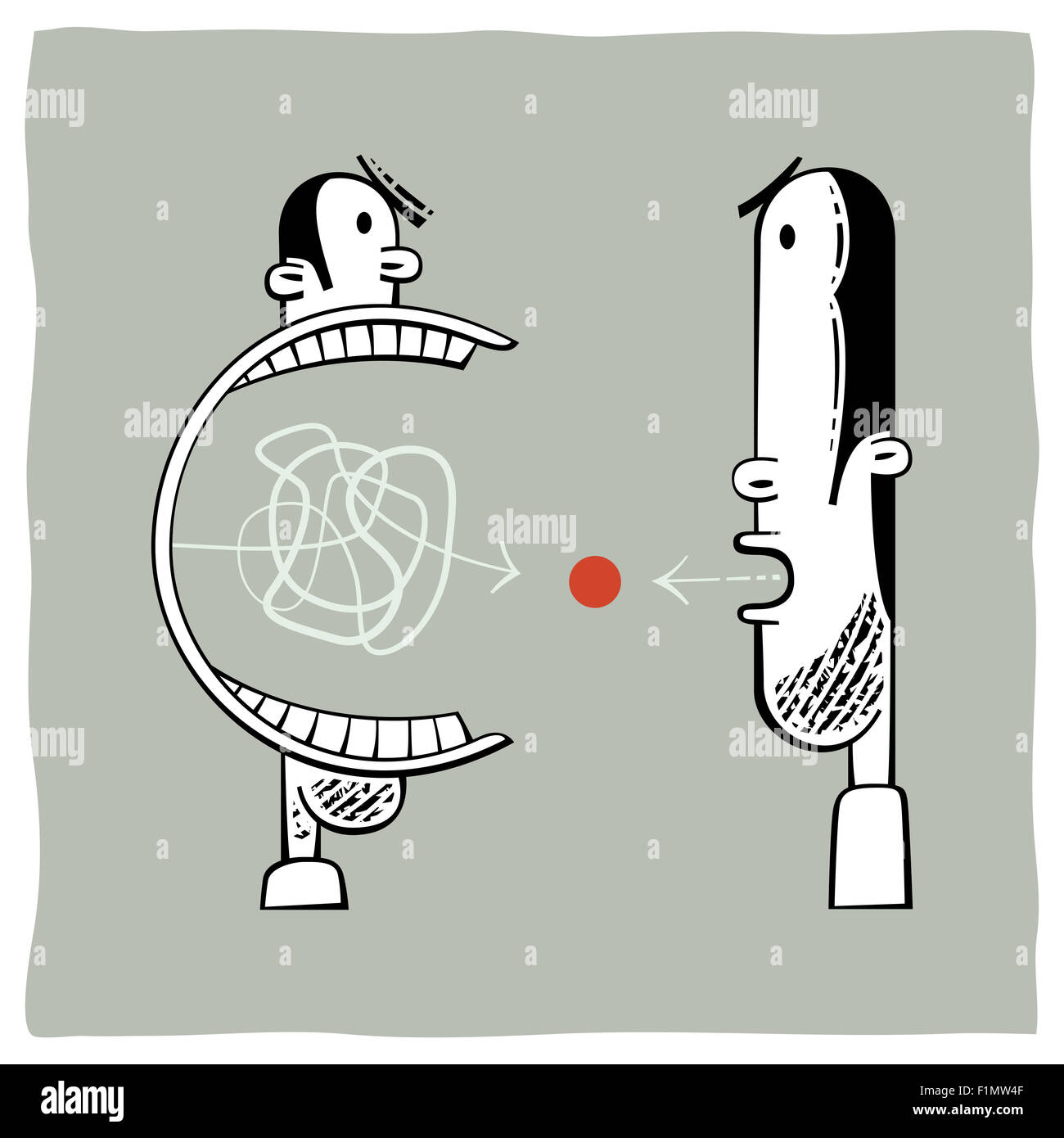 Two faces talking in complicated and simple way Stock Photo - Alamy