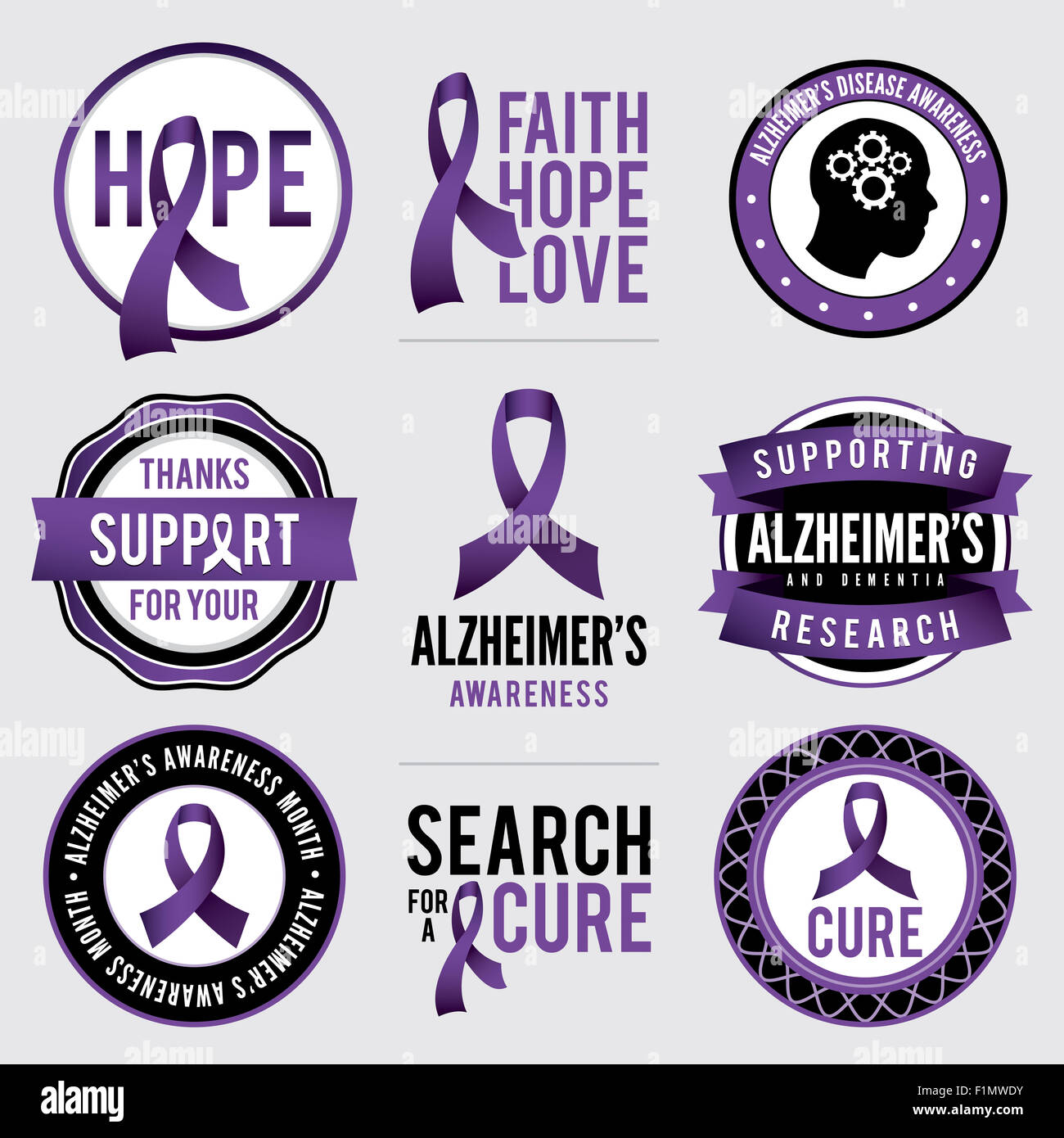 A set of Alzheimer's disease awareness badges and labels Stock Photo ...