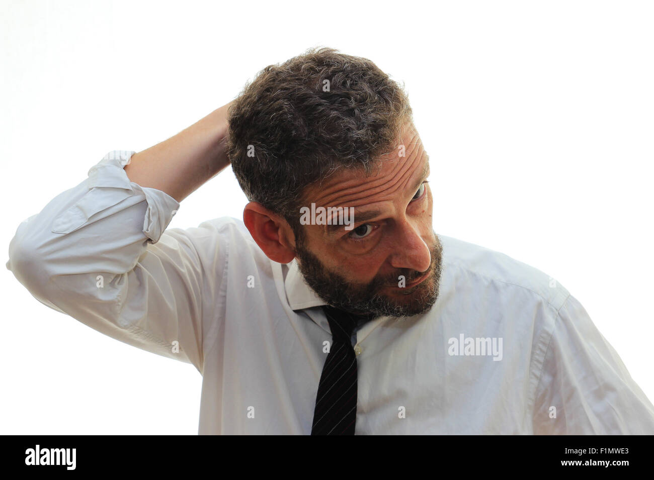 worried man over white background Stock Photo - Alamy