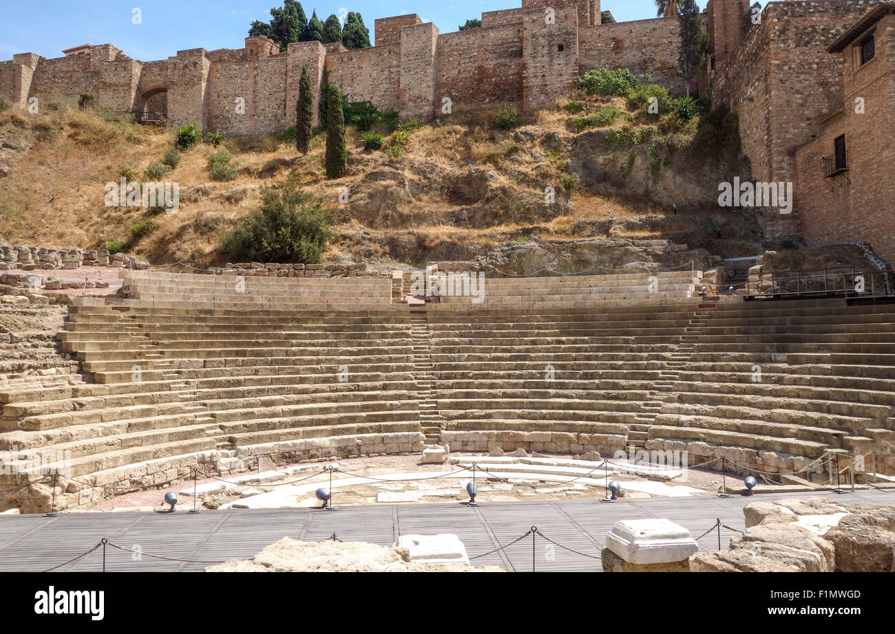Malaga Spain. Malaga Alcazaba. Ancient Roman amphitheater with Alcazaba ...