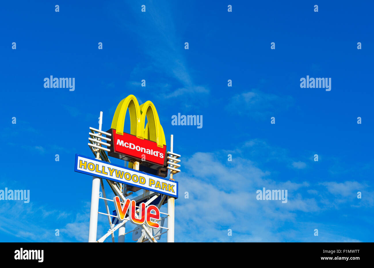 McDonalds sign, golden arches, in retail park, Barrow-in-Furness ...