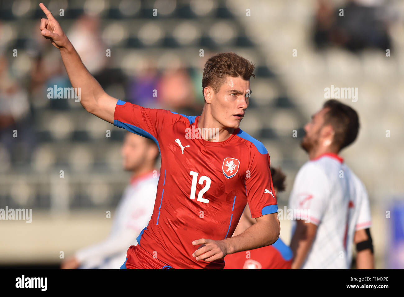 Czech forward Patrik Schick gestures during qualification match for ...