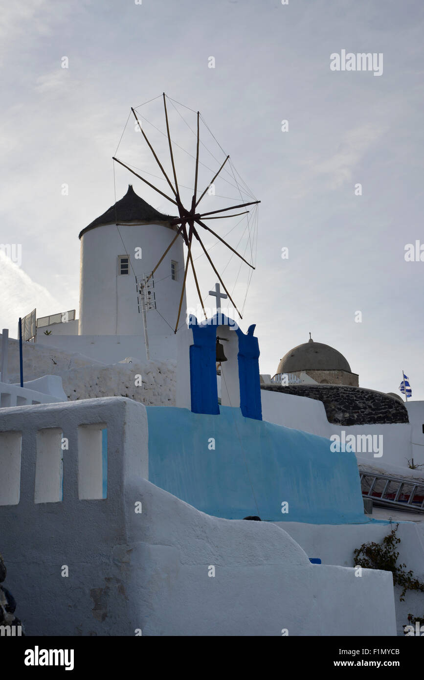 windmill in the village Oia Santorini Stock Photo - Alamy