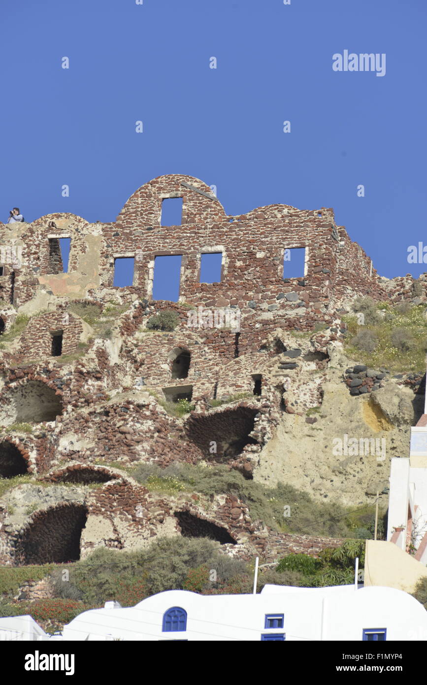 Oia castle in blue sky Santorini Stock Photo - Alamy