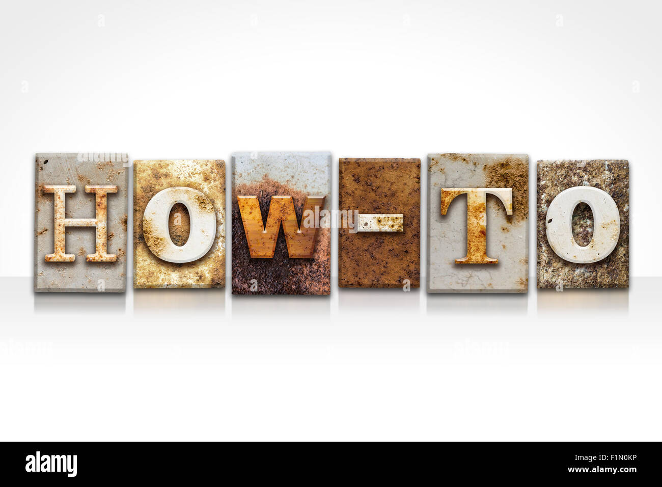 The words "HOW-TO" written in rusty metal letterpress type isolated on ...