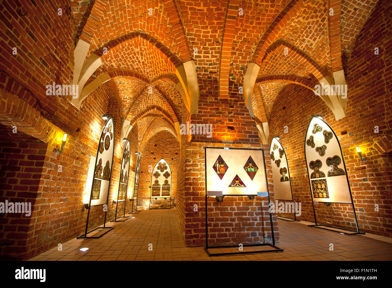 indoor brick arched ceiling church and glass windows Stock Photo - Alamy