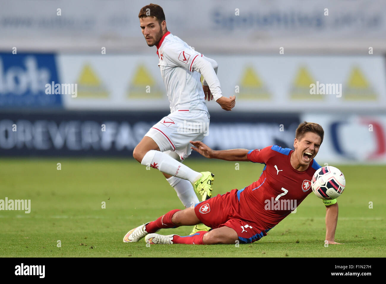 Luke Montebello (MLT), left, and Ales Cermak (CZE) in action during ...