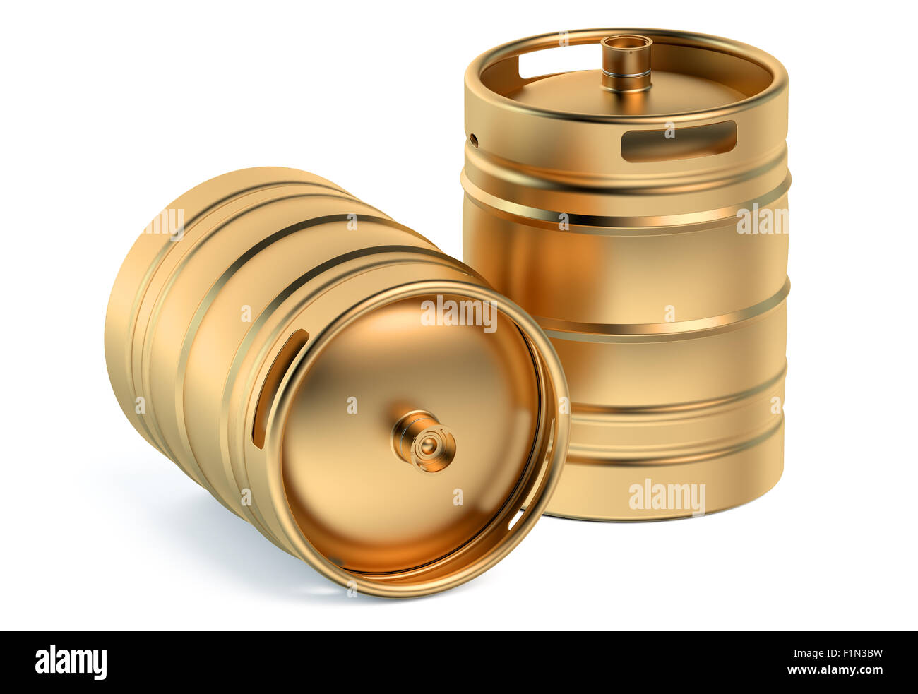 Beer golden kegs closeup isolated on white background Stock Photo - Alamy