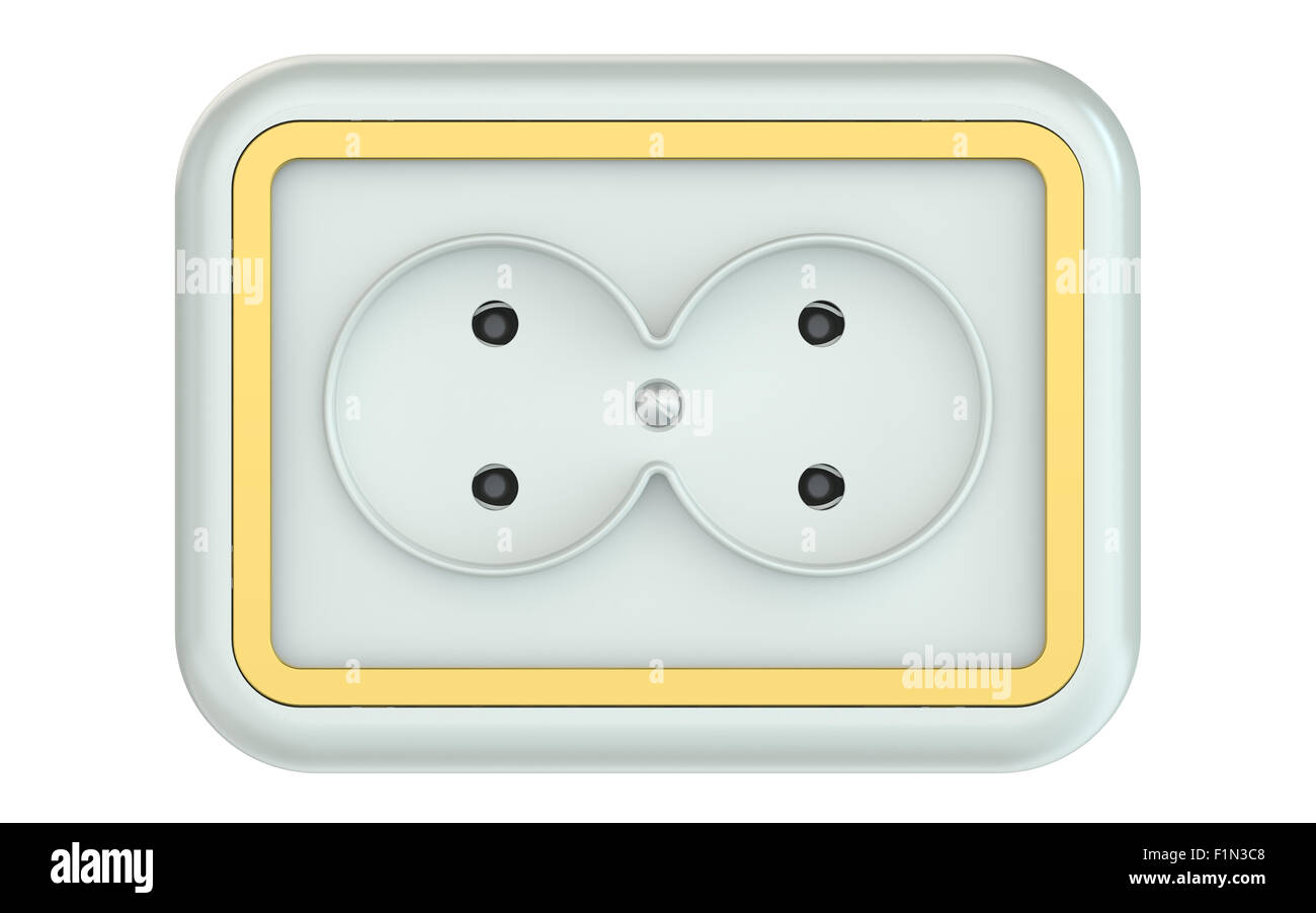 Double electric socket isolated on white background Stock Photo - Alamy