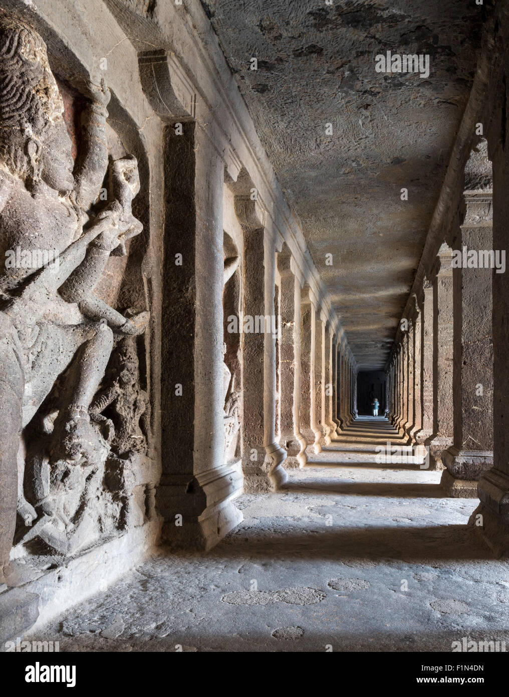 Colonnade at rear of Kailash temple in the Ellora Caves complex in ...