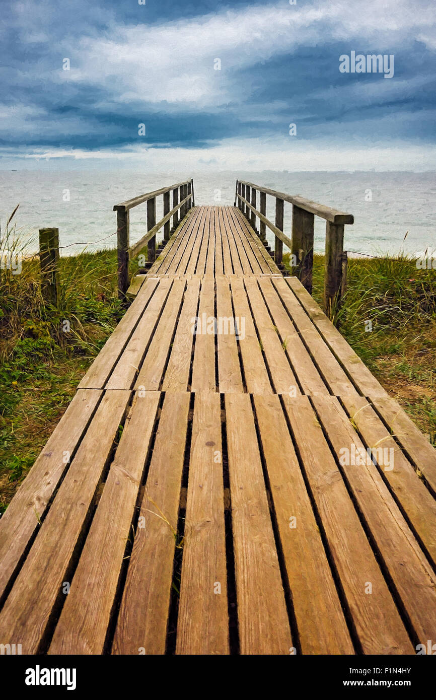 wooden pier - painting Stock Photo - Alamy