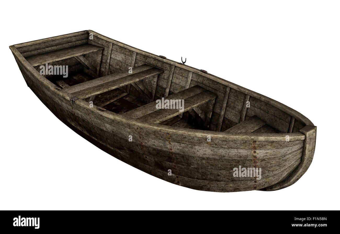 Old wooden boat isolated in white background - 3D render Stock Photo ...
