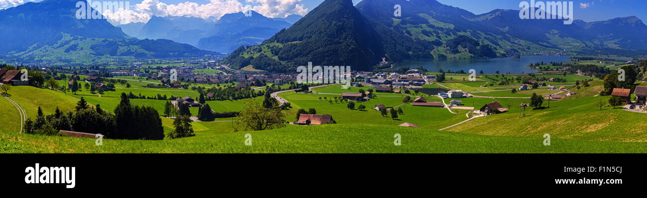 Schwyz canton panoramic view by day, Switzerland Stock Photo - Alamy