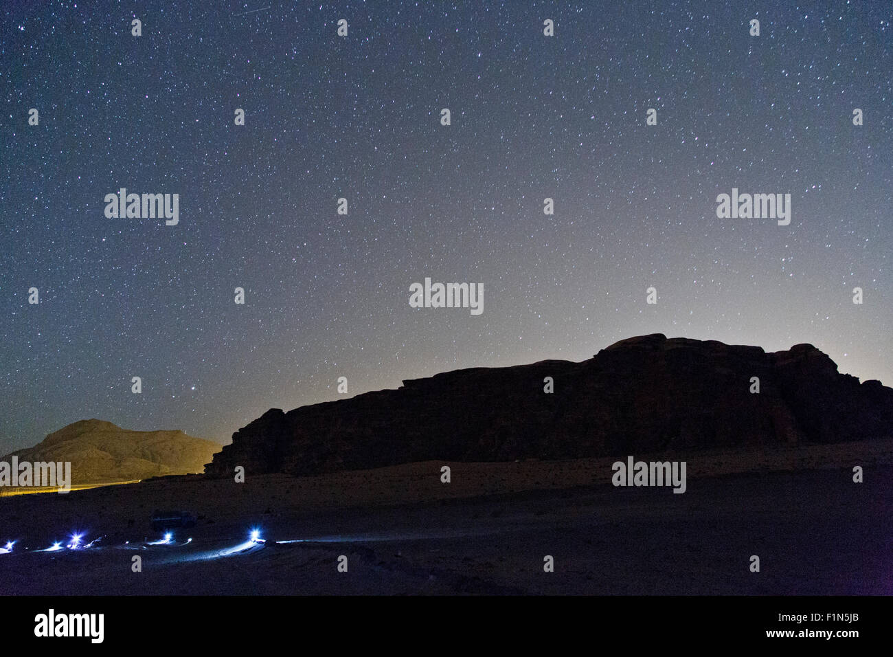 Stars at night in Wadi Rum desert, Jordan Stock Photo - Alamy