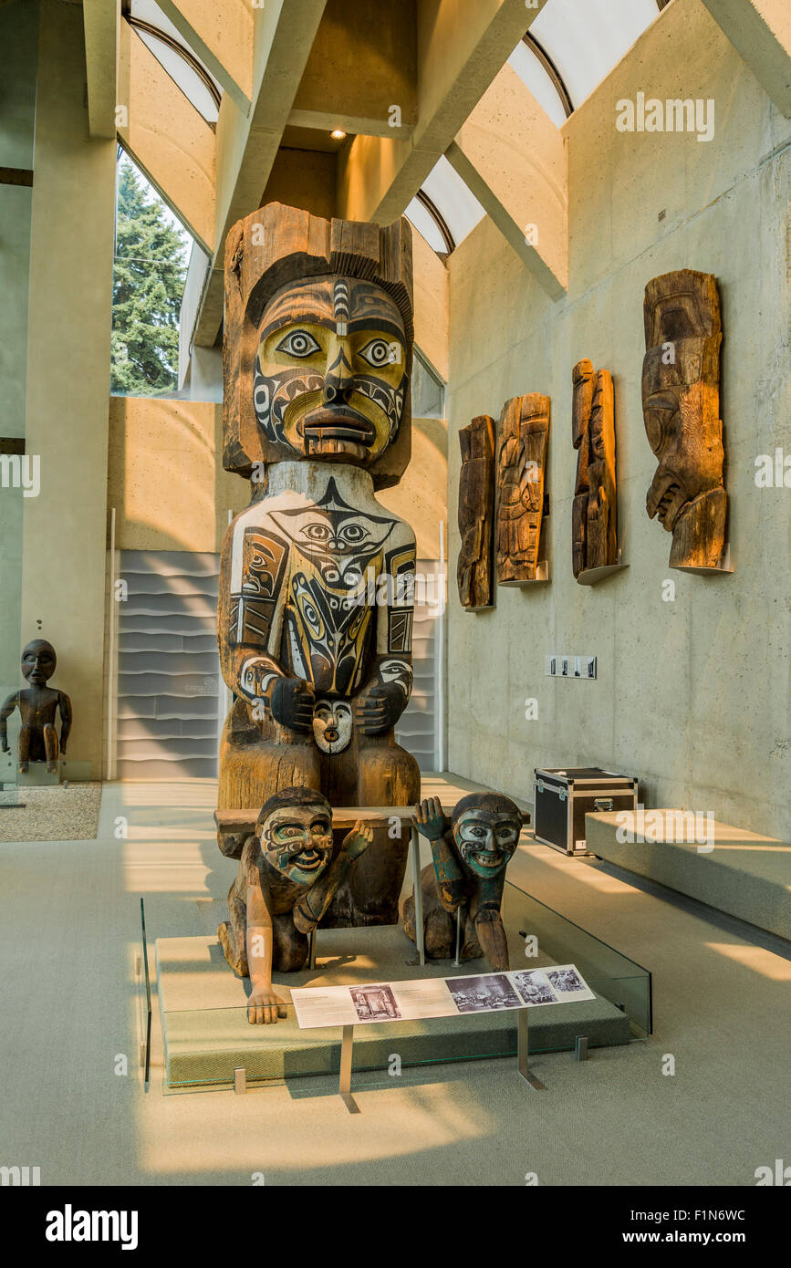 Coast salish carved totem pole ubc museum of anthropology hi-res stock ...