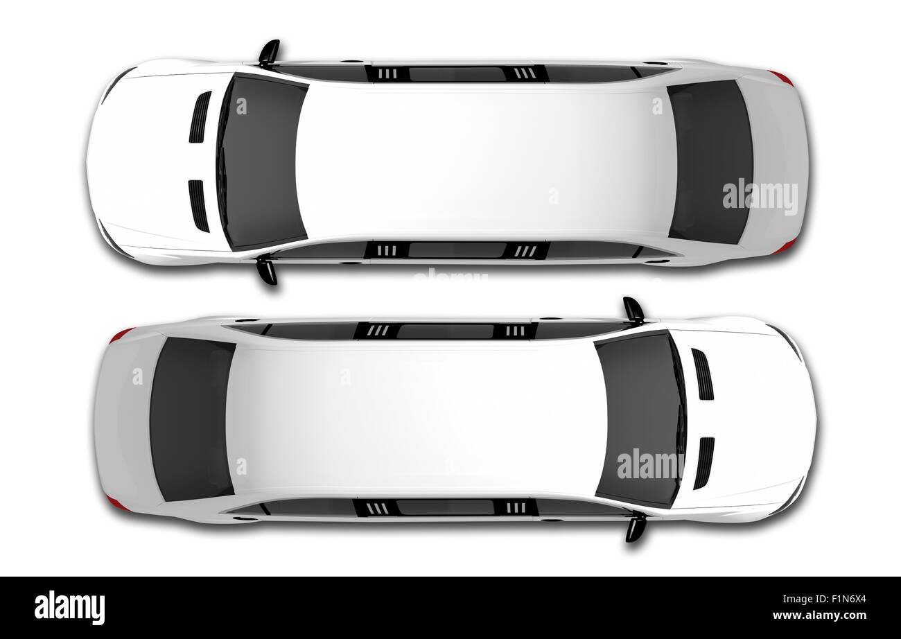 White Limousine Top View 3D Render Illustration. Two White Limos Stock ...