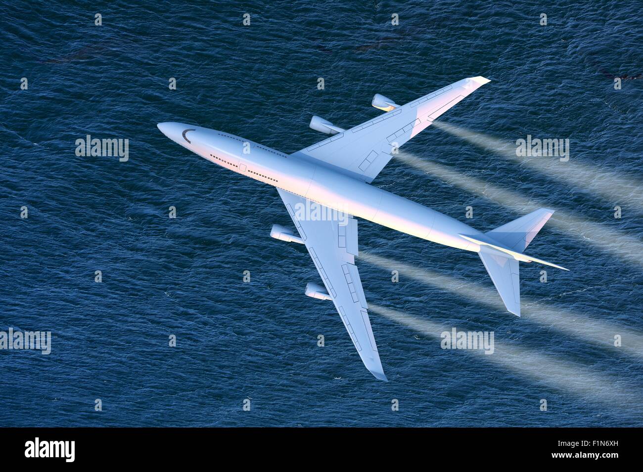 Passenger Airplane Over Blue Ocean. Airlines Top View Illustration ...