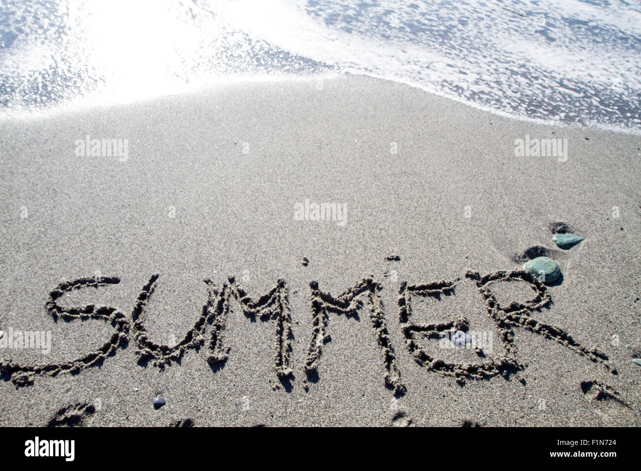 words written on the pebble beach, natural background Stock Photo - Alamy