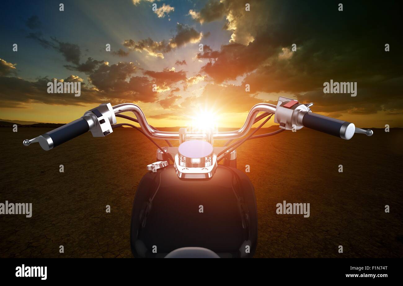 Biking Travel Concept Illustration. Riding Straight to the Sunset ...