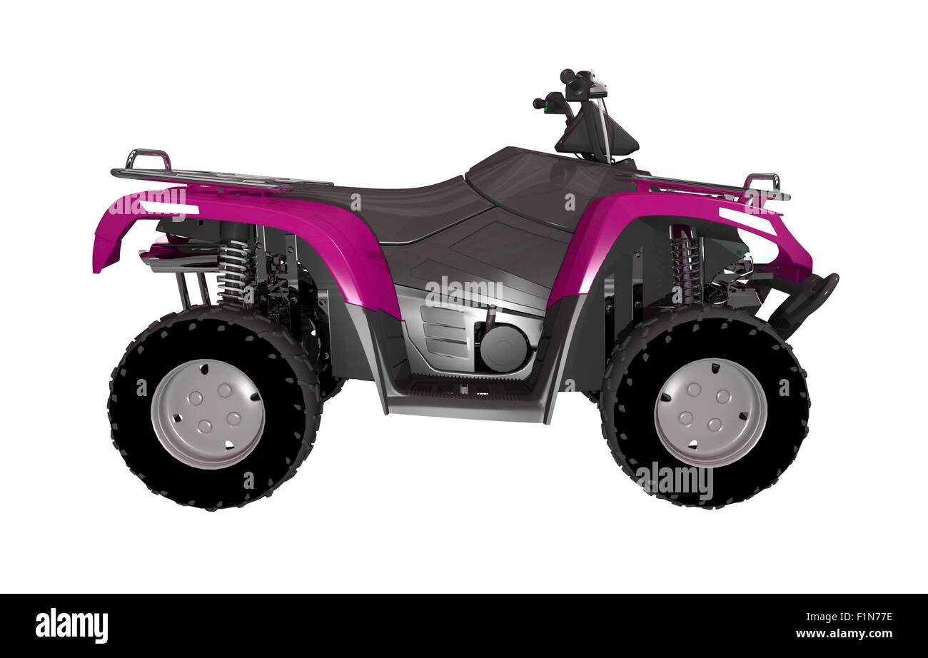 Pink ATV Bike Side View 3D Illustration Isolated on White Stock Photo ...