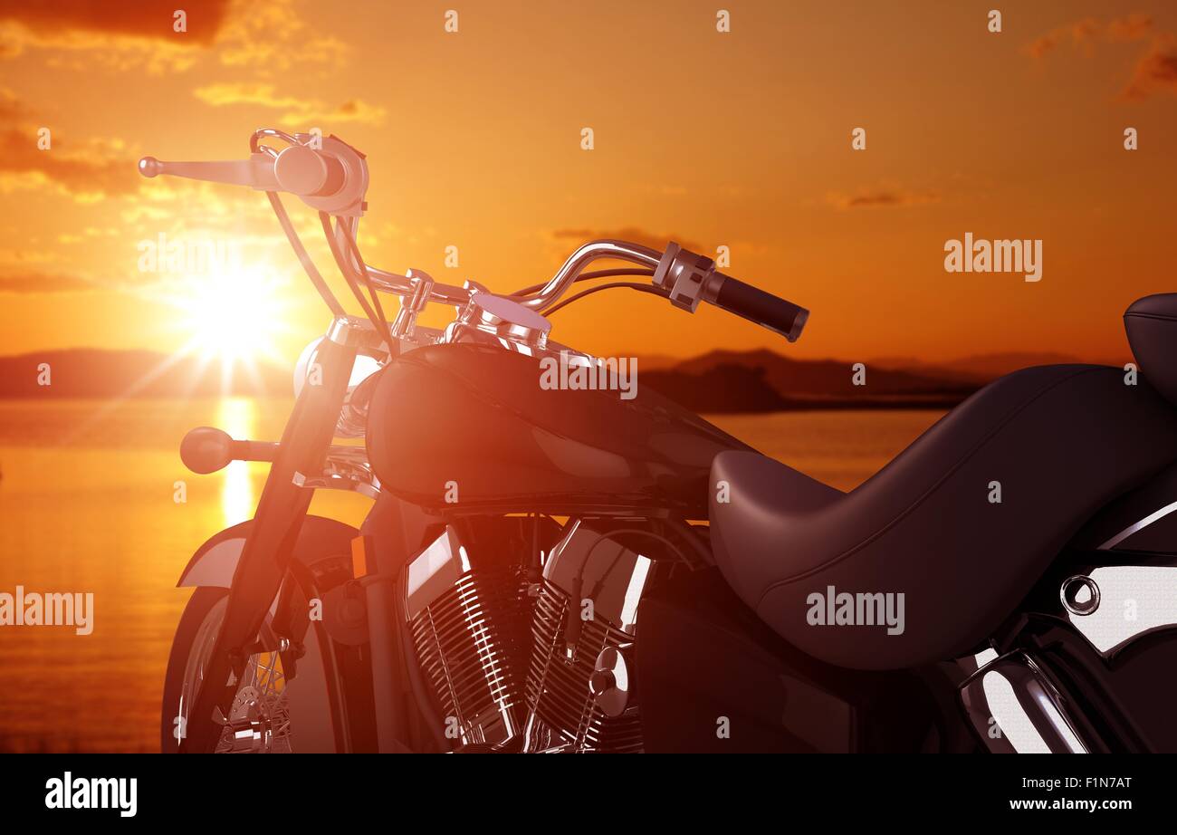 Motorcycle Traveling Concept. Motorcycle and the Sunset Scenery Stock ...