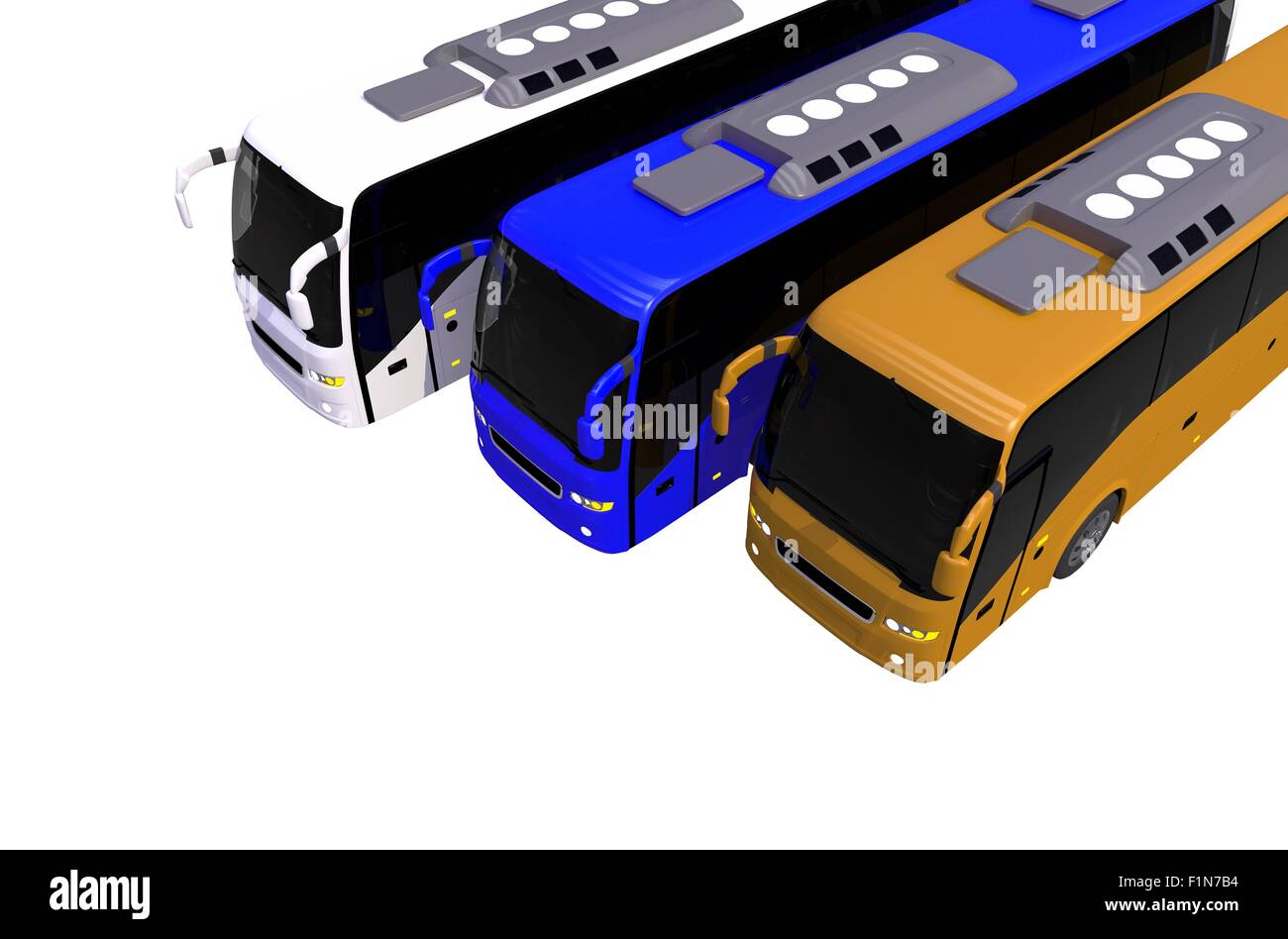Three Colorful Buses on White. 3D Buses Illustration Stock Photo - Alamy