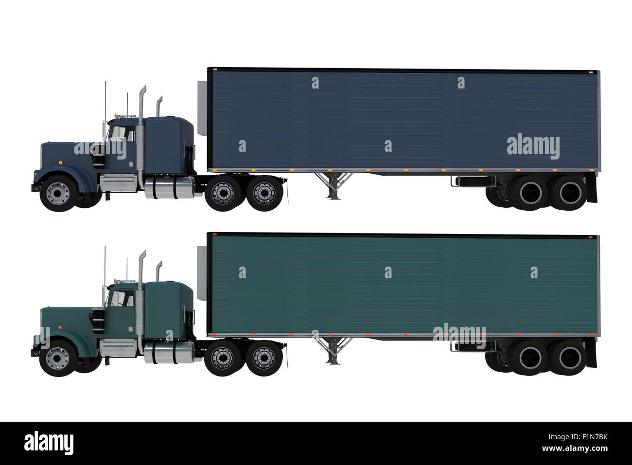 Two Trucks Side View Isolated on Solid White Background. Dark Blue and ...