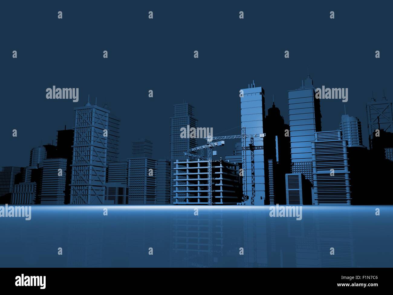 City Model 3D Illustration - City Skyline in Blue Render Stock Photo ...