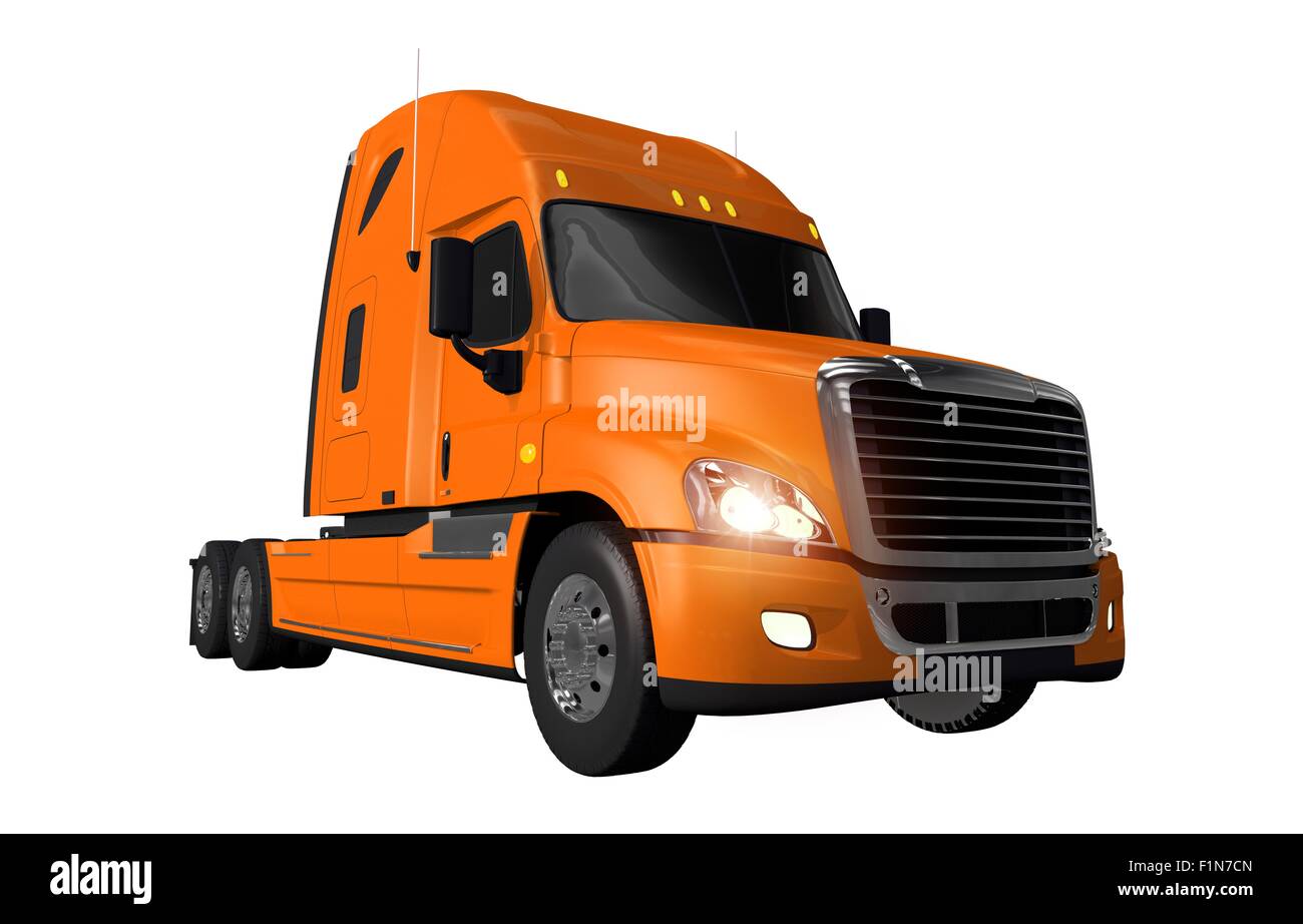Orange Tractor Truck Isolated on White Stock Photo - Alamy