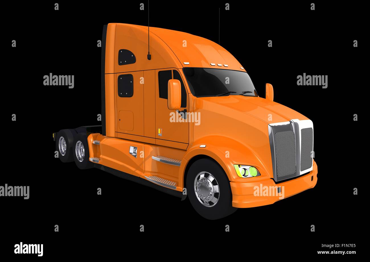 Modern Orange Semi Truck Isolated on Black 3D Illustration Stock Photo ...