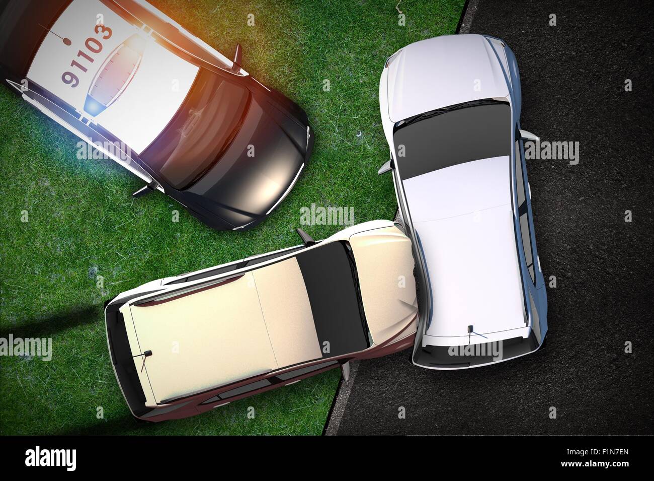 Traffic Accident Police Intervention. Two Cars Collision and Police ...