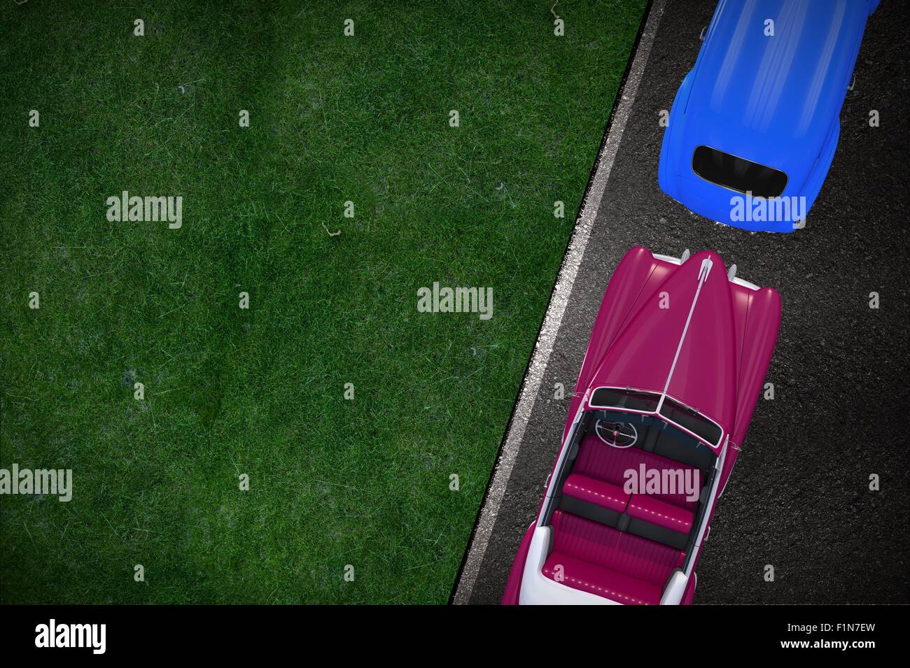 Street Side Parking with Classic Cars. Green Field Copy Space Stock ...