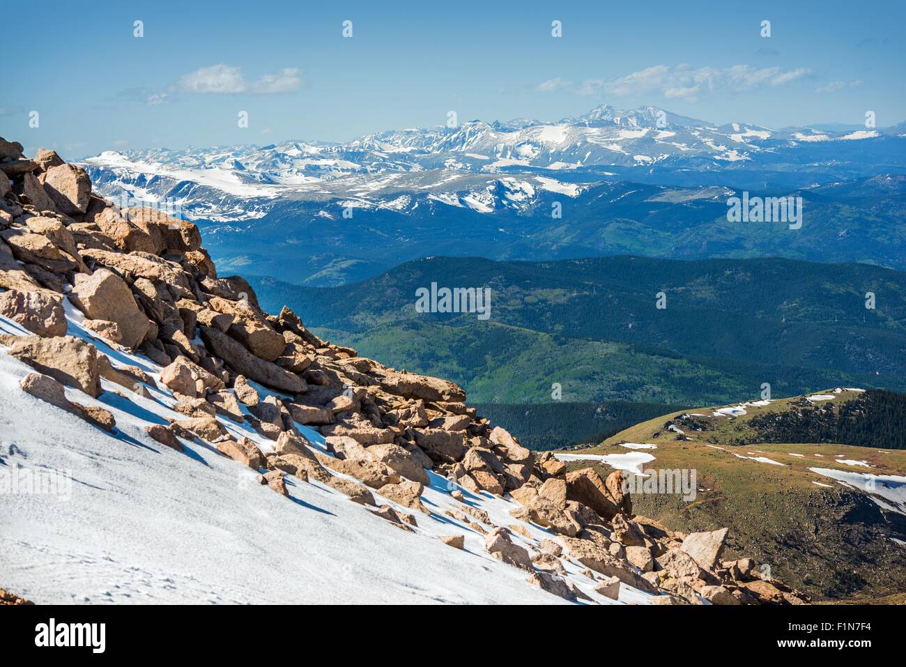 Rocky Mountains in Colorado. Early Summer Snowy Peaks. Mountain ...