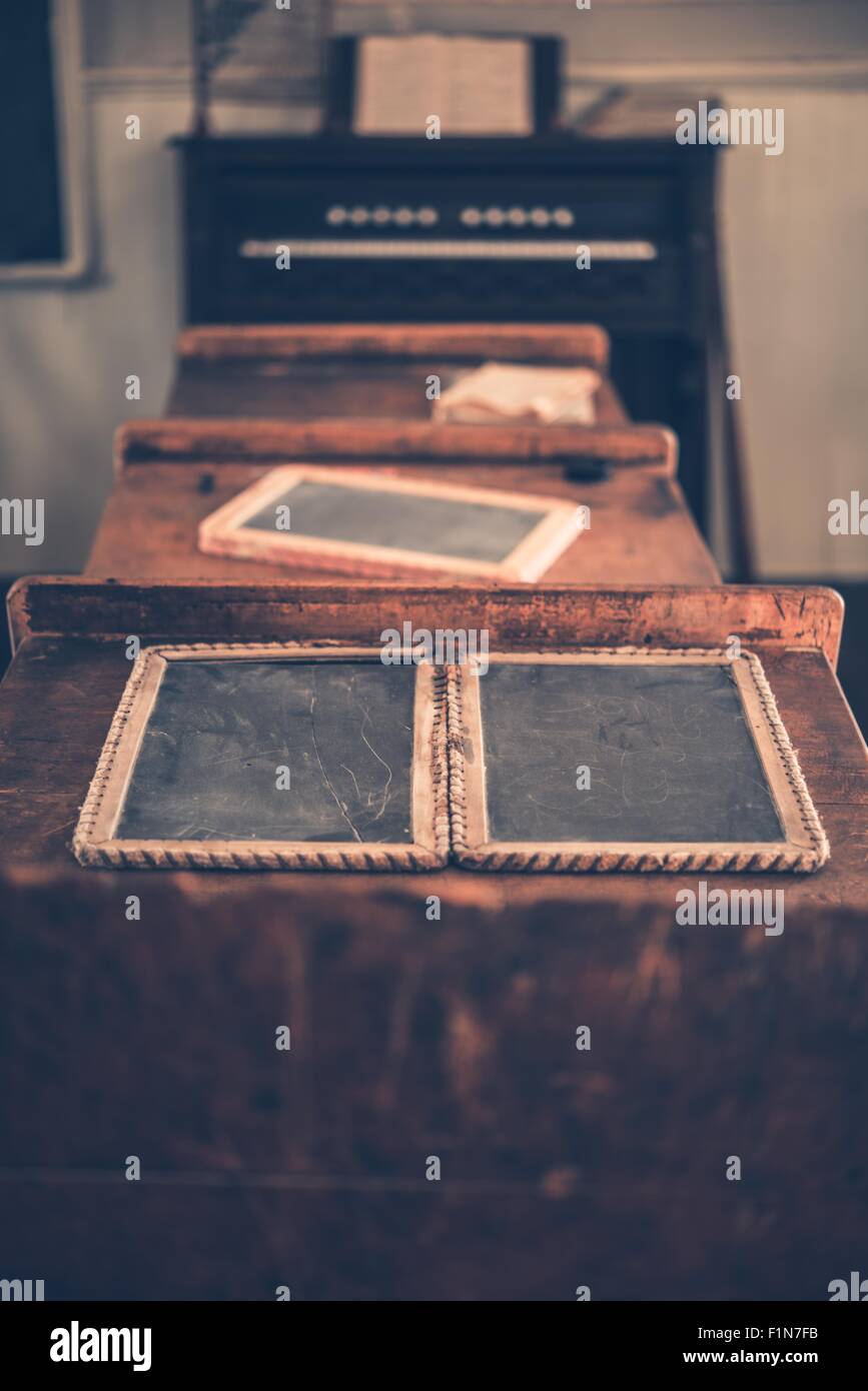 Vintage School Class Room with Wooden Desks. 1880 American School ...