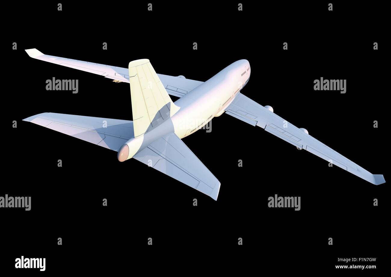 Airplane Isolated on Black. Passenger Four-Engine Jet Aircraft Rear ...