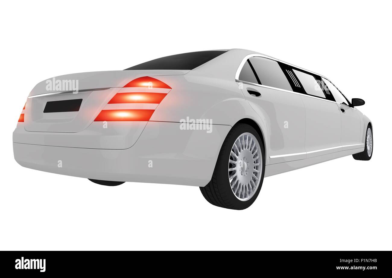 Elegant White Wedding Limo. Wedding Limousine Rear View Isolated on ...