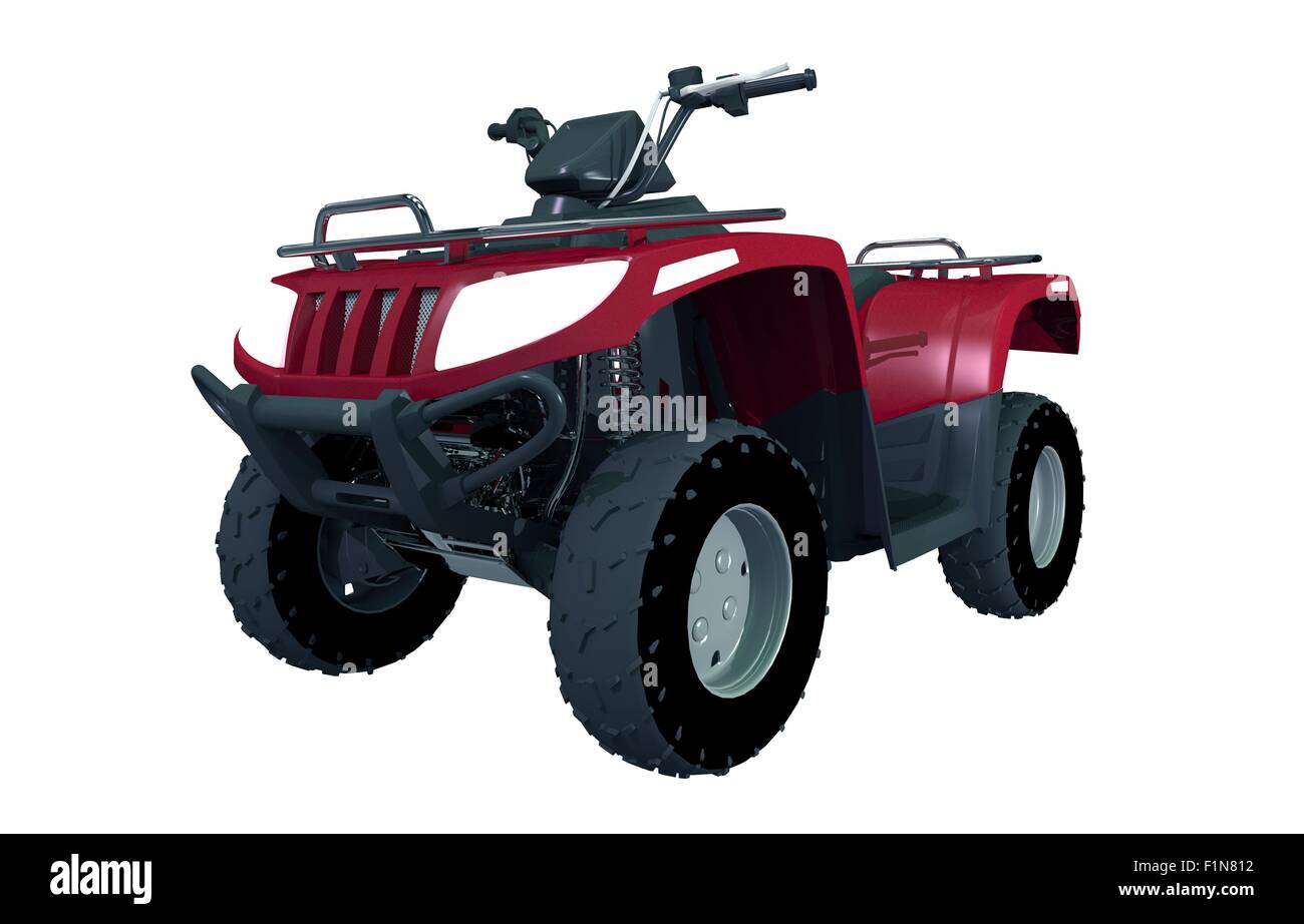 Red Modern Quad Bike ATV Illustration 3D. Quad Bike Isolated on White ...