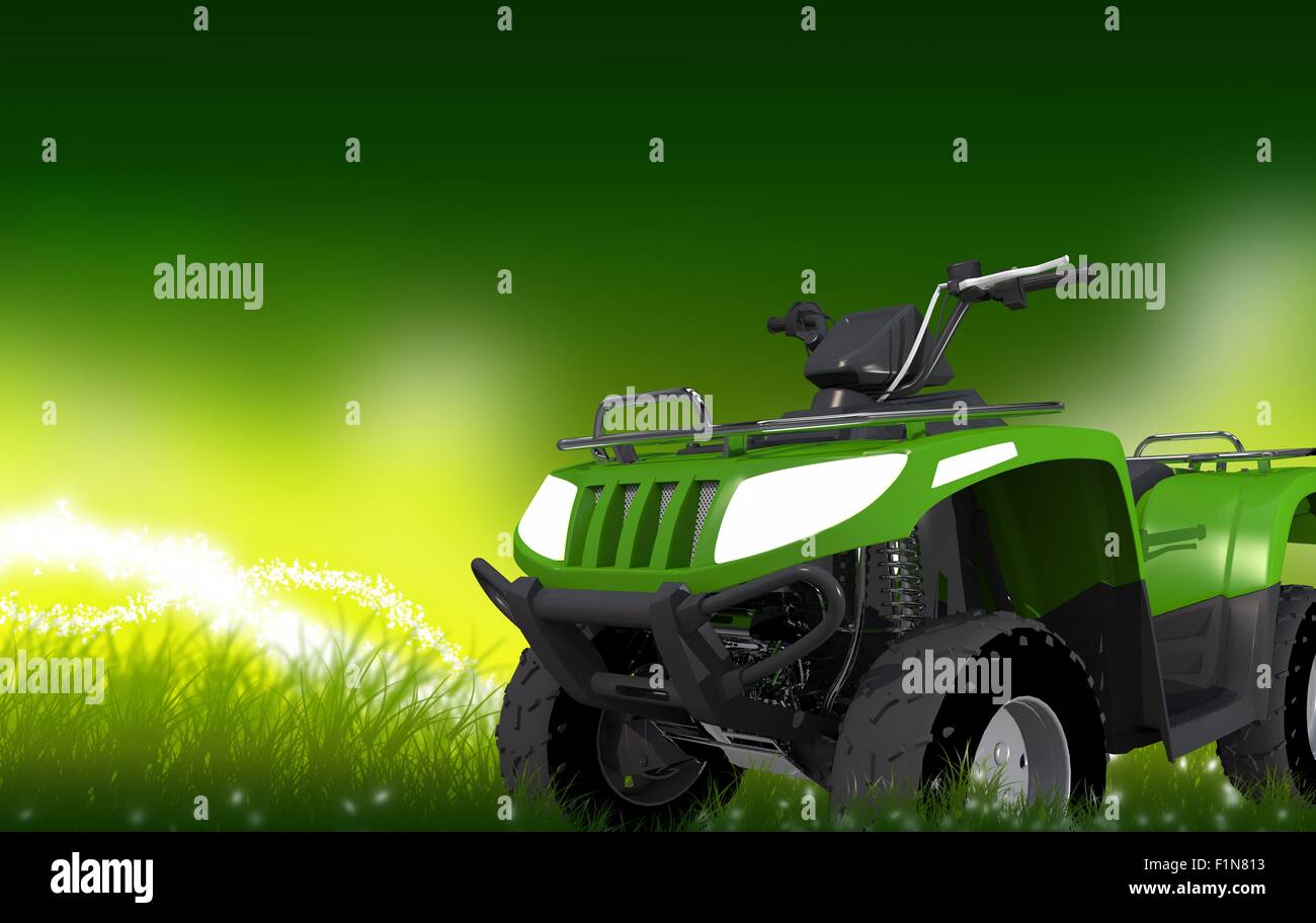 Green 4x4 ATV on Mysterious Grassland with Copy Space. Quad Bike ...