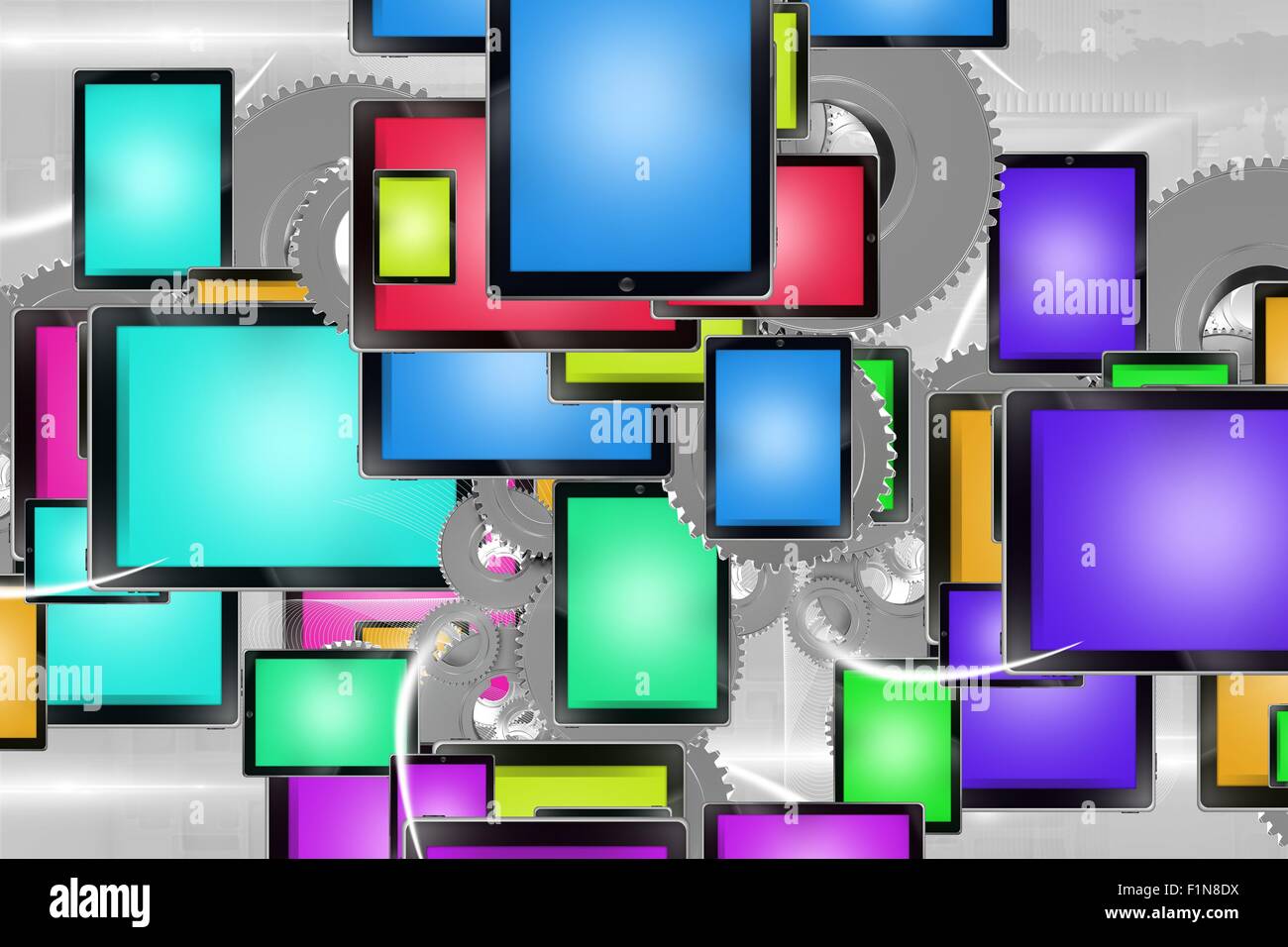 Colorful Tablets Backdrop. Mobile Technology Abstract Background ...