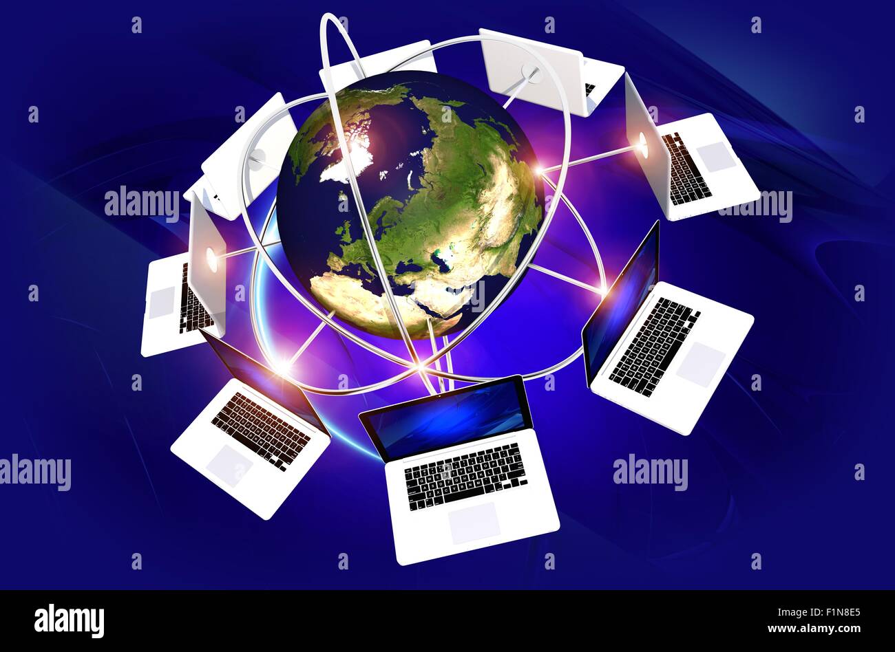 Web Connections Concept 3D Render Illustration. Computers in the GLobal ...