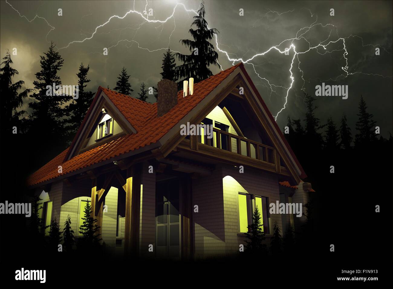 Storm Above the House. House Insurance Illustration. Dangerous Stormy ...