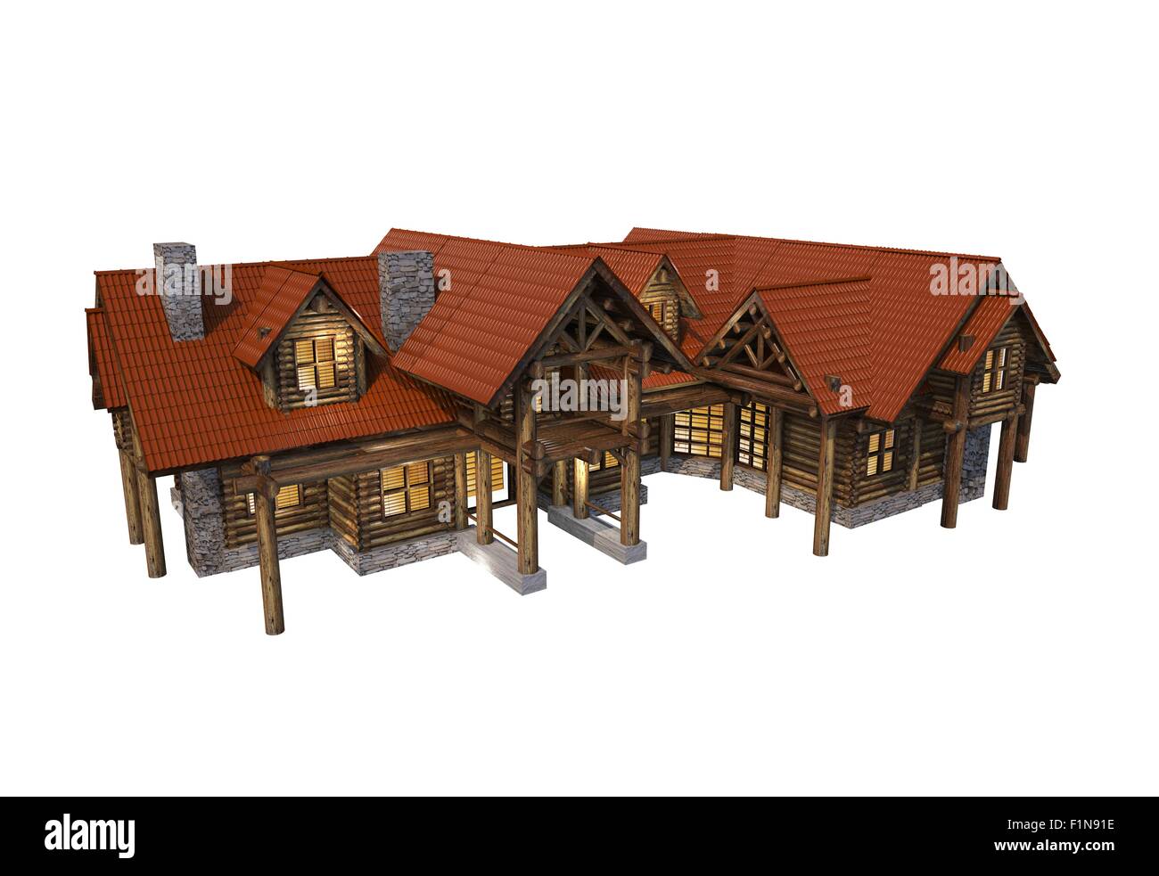 Log House Isolated 3D Illustration. Large Luxury Log Home 3D Model ...