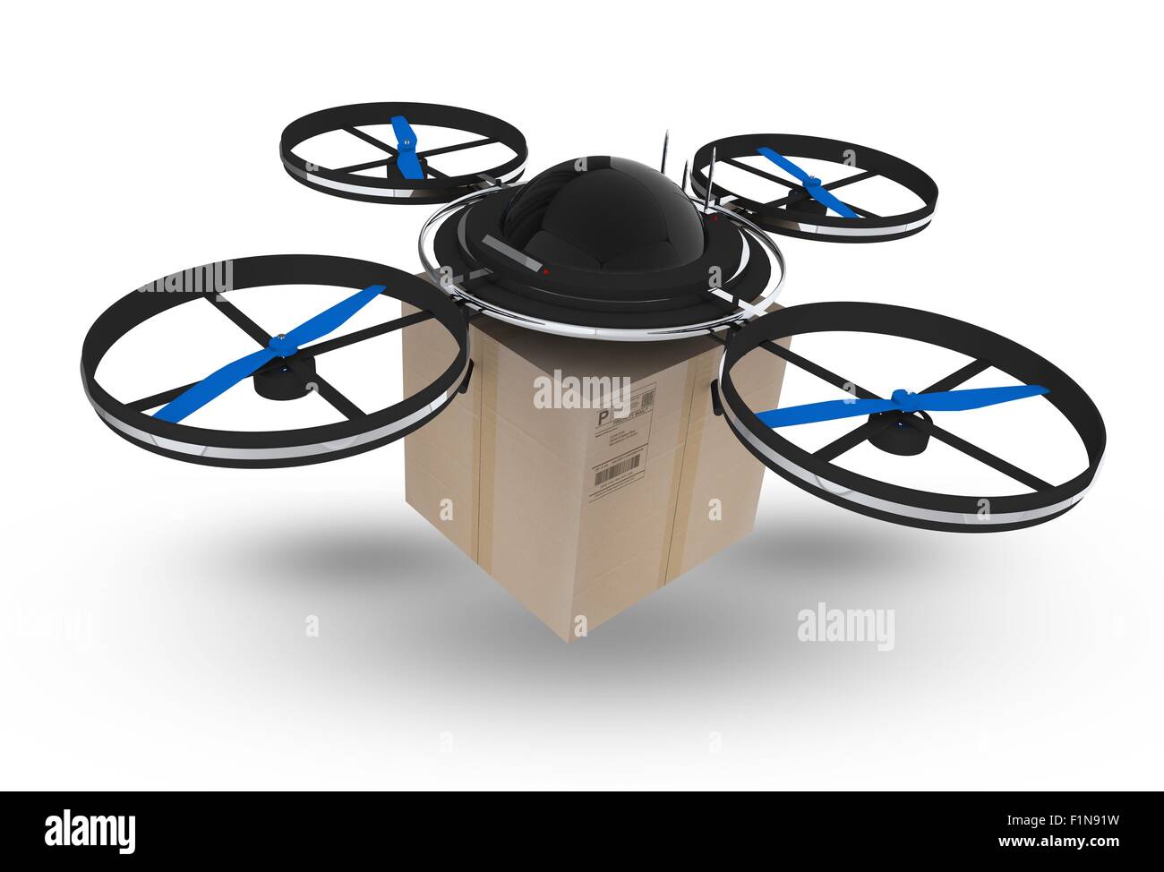 Postal Drone Isolated on White Background. 3D Drone with Package ...