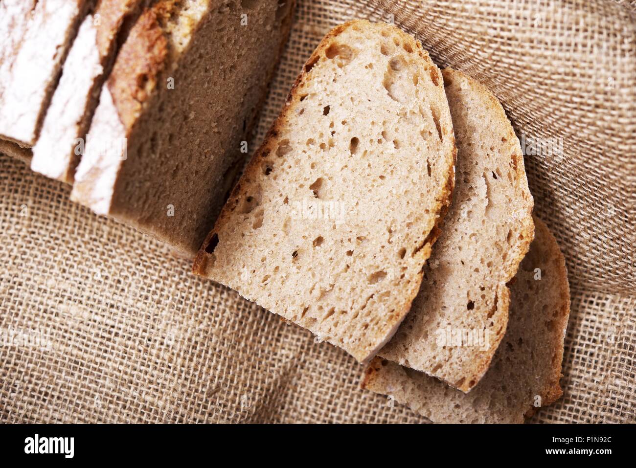Sliced Bread on Linen Material Closeup Stock Photo - Alamy