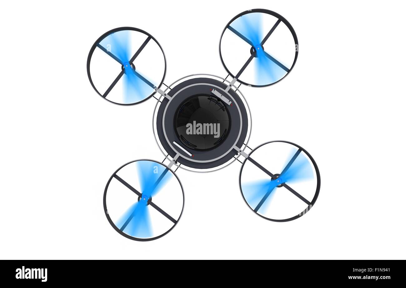 Running Drone From Top Isolated on White Background. 3D Render Dron ...