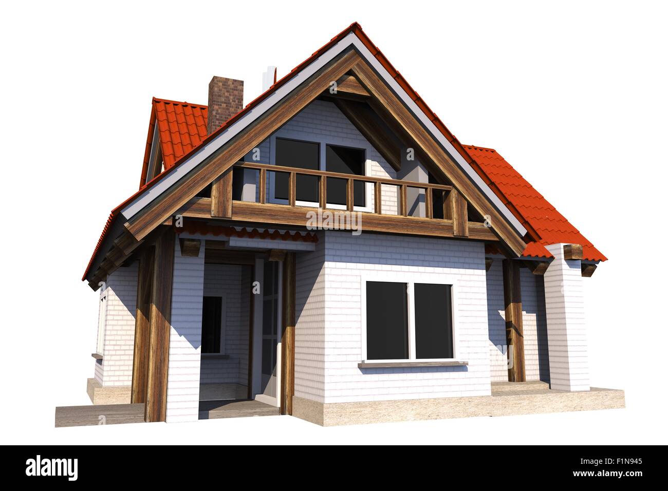 Small House Isolated on White Background. Single Family Home 3D ...