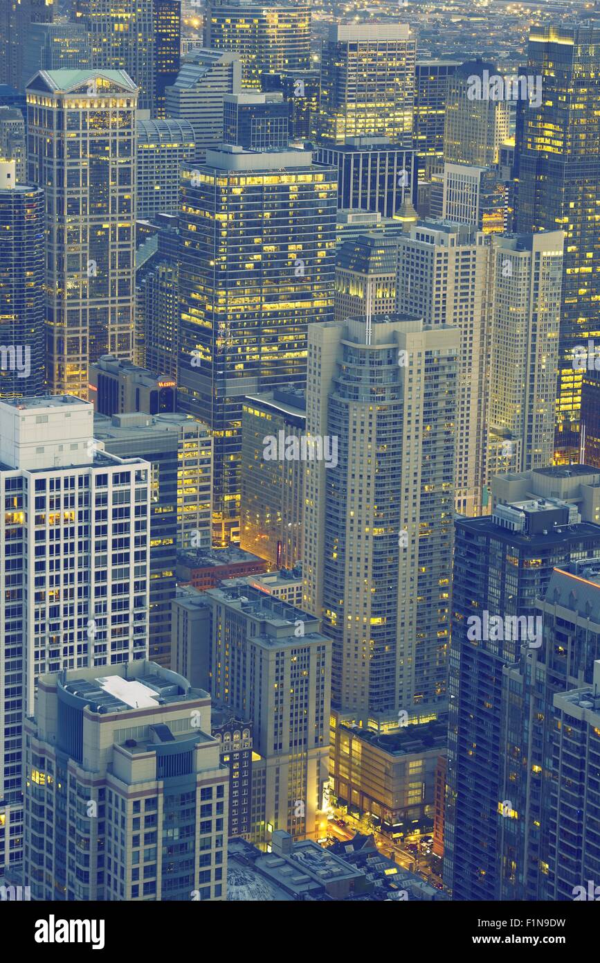 American Skyline. Downtown Chicago, Illinois After Sunset. United ...