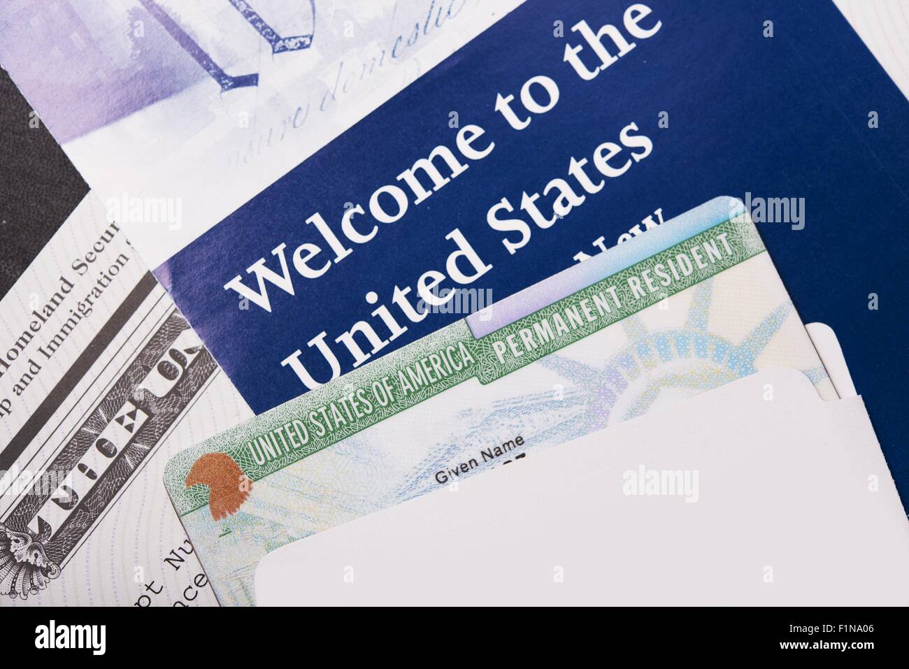 Welcome to the USA. Immigration Welcome Letter and Green Card Closeup ...