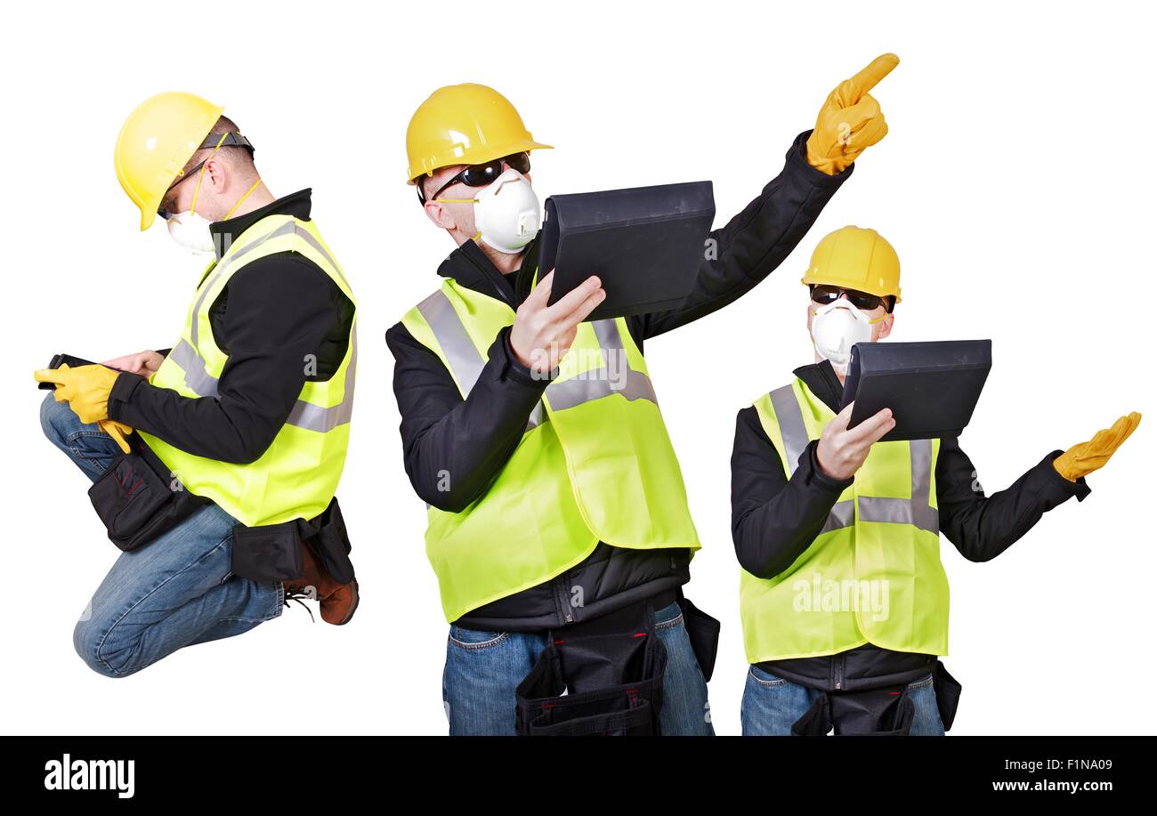 Contractor Poses Isolated on White. Three Different Contractor Poses ...