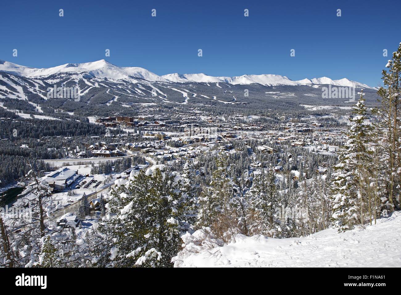 Town of Breckenridge Colorado Winter Panorama. Clear Blue Sky After ...